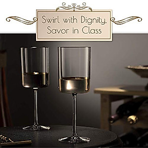 BENETI Large Square Wine Glass Set of 4-14 oz European-Made Hand Blown Glass White Wine Goblets w/Laser-Cut Rim, Dishwasher-Safe Crystal Clear Red Wine Glass Gift Set