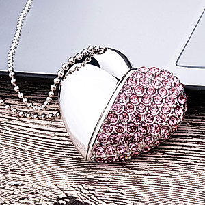 KOOTION 64GB Heart-Shape Pendant USB Flash Drive Cordiform USB2.0 Memory Stick Heart Flash Drive, Pink