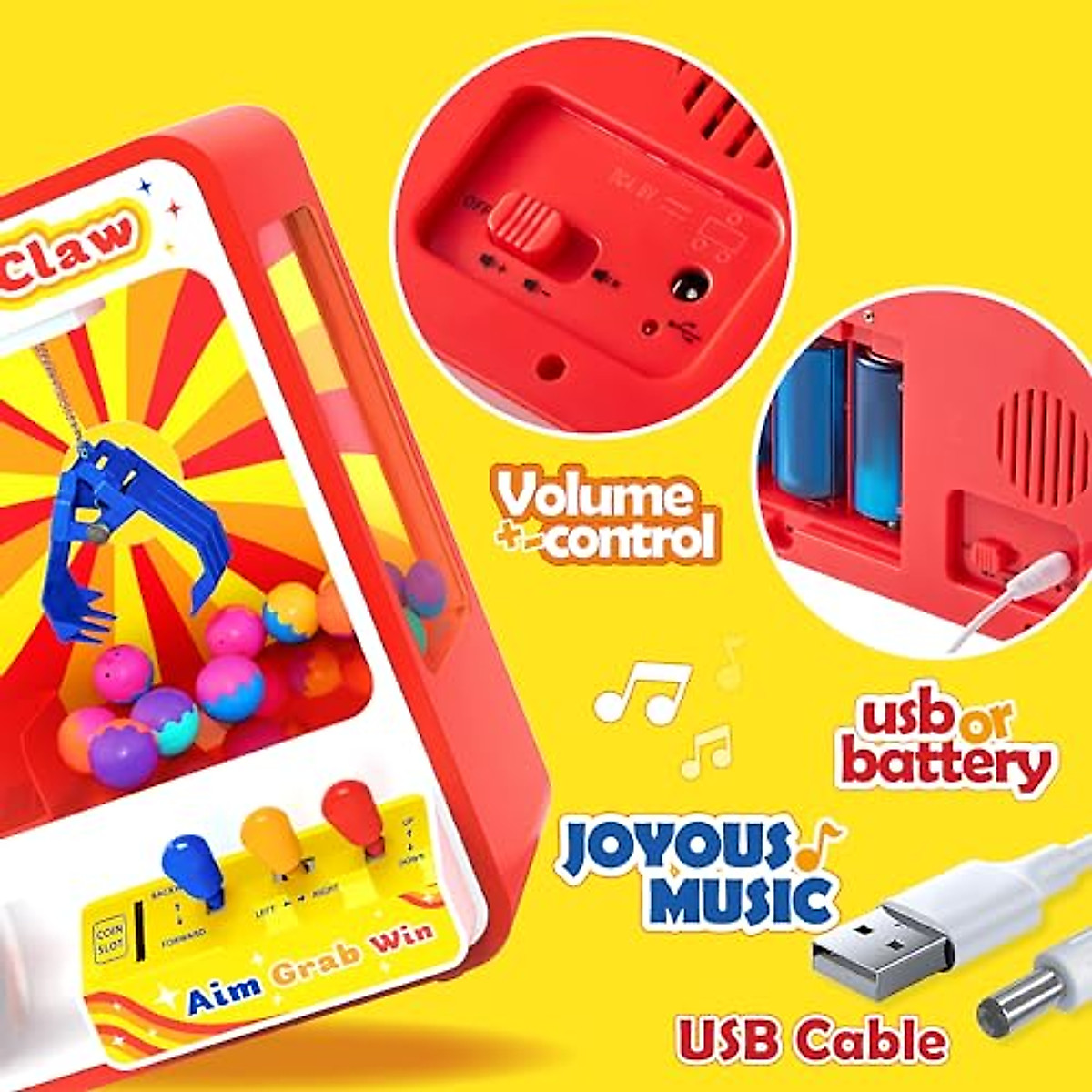 JOYIN Claw Machine Arcade Toy with LED Light & Adjustable Sound, Rechargable Dispenser Toys Mini Vending Machine for Kids - Perfect Christmas & Birthday Big Gifts for Kids, Ages 3+