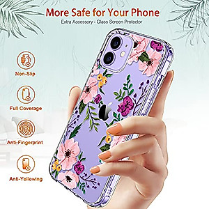 GiiKa for iPhone 12 Case, iPhone 12 Pro Case with Screen Protector, Clear Full Body Protective Floral Girls Women Shockproof Hard Case with TPU Bumper Cover Phone Case for iPhone 12, Small Flowers