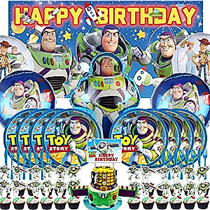 FNTOO Buzz Lightyear Party Supplies Plates Favors Decorations Backdrop Decor Banner Birthday Cake Topper, N02660