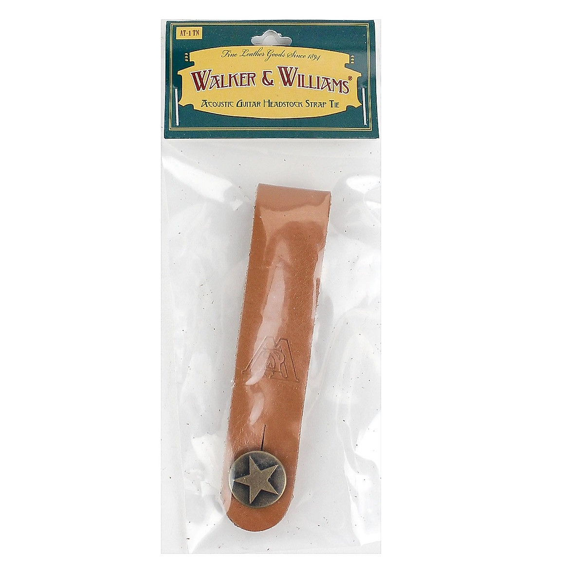 Walker & Williams AT-1 TN Tan Leather Acoustic Guitar Strap Button Headstock Adaptor For Acoustic, Electric, Bass Guitars, Mandolin And Ukulele