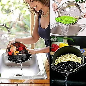 2 Pcs Clip on Strainer, Pot Strainer for Pasta Meat Vegetables Fruit, Silicone Strainer - Fit All Pots and Bowls.