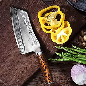 TUO Cutlery Cleaver Knife - Japanese AUS-10 45-Layers Steel - Chinese Chef's Knife Featured Damascus Rose Pattern - Meat and Vegetable Cleaver with Ergonomic Pakkawood Handle - 7" - Fiery Phoenix