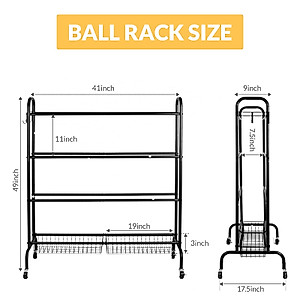 EXTCCT Basketball Rack, Outdoor Rolling Basketball Shooting Training Stand,Sports Equipment Storage with Wheels, Garage Four-layer ball Holder With Two Basket For Basketballs Footballs Volleyball