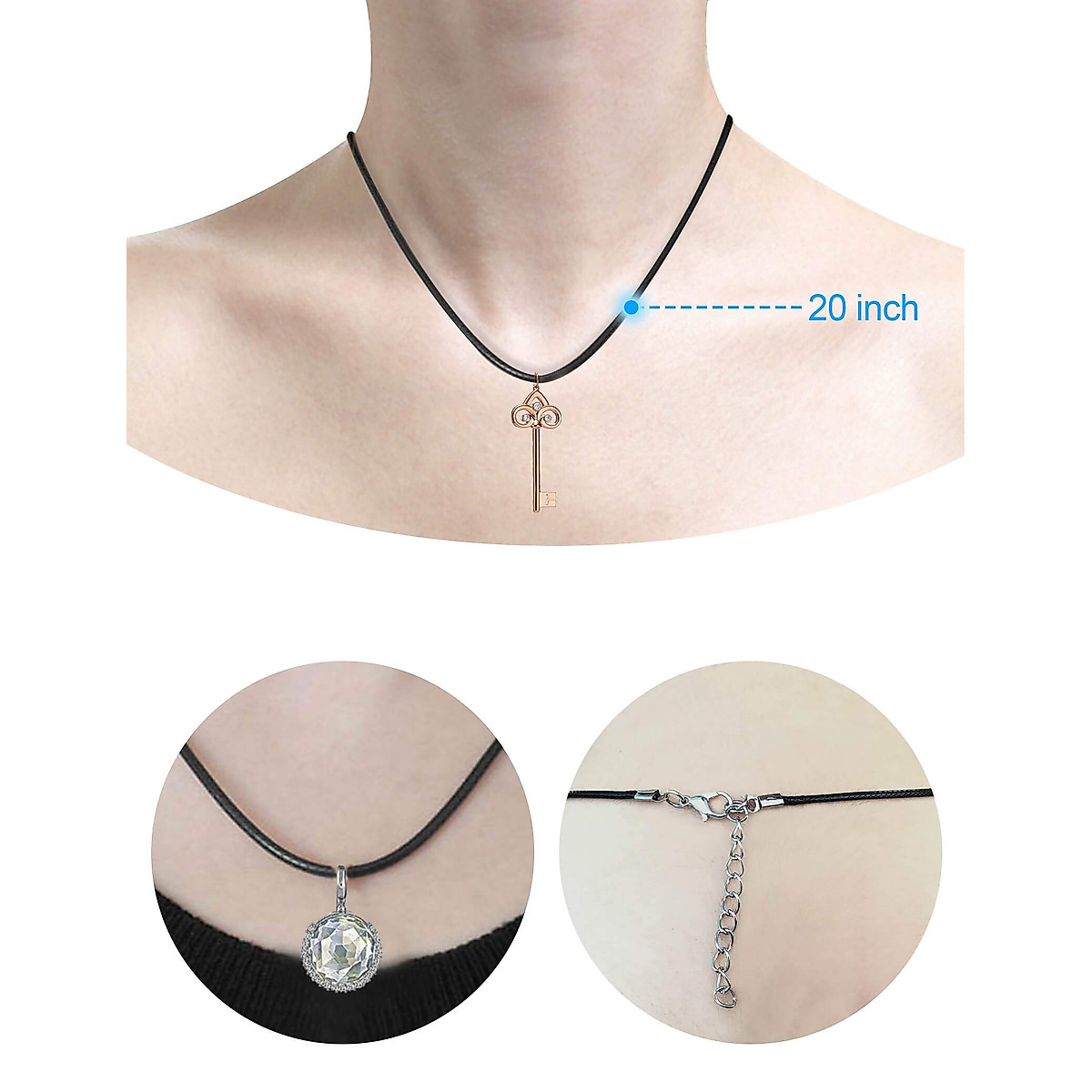 24PCS Black Cord Necklace, 20 in Waxed Necklace Cords for Pendants, Black String Necklace with Clasp for DIY Jewelry Making…