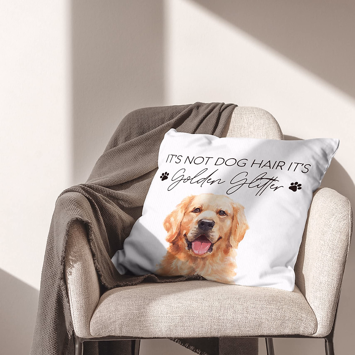HIWX It's Not Dog Hair It's Golden Glitter Decorative Pillowcase Throw Pillow Cover, Funny Golden Retriever Dog Quote for Sofa Bed Room Home Couch Decor 18 x 18 Inch Pillow Case