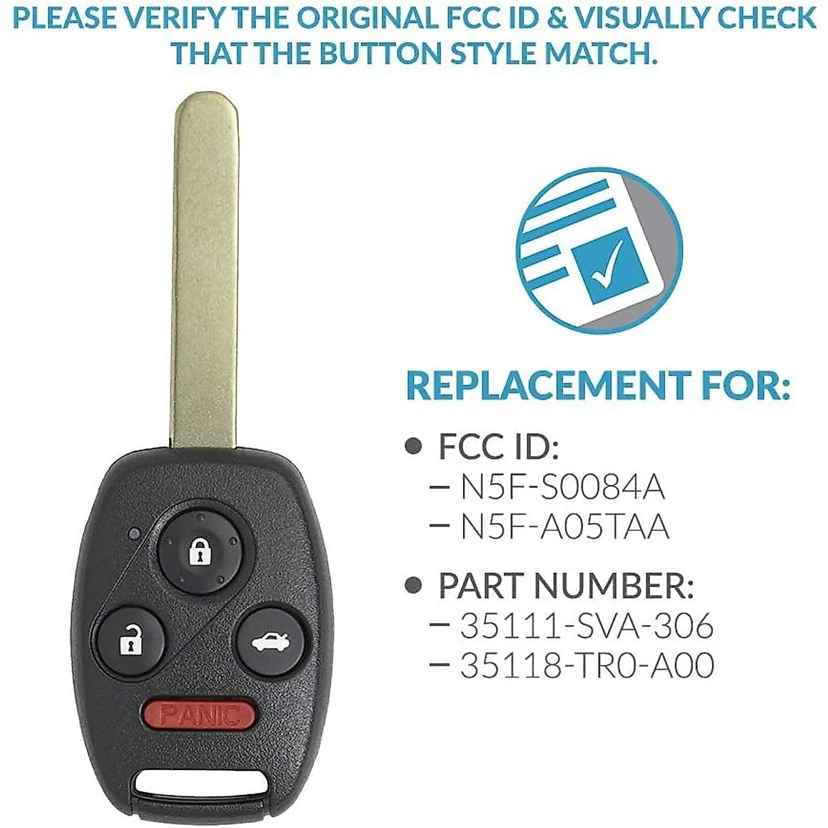 [1 PCS]Doiplent N5F-S0084A Key Fob Replacement Keyless Entry Remote Control Uncut Ignition Transponder Key for Honda 2006-2013 Civic EX EX-L SI