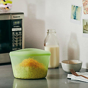 Stasher Premium Silicone Reusable Food Storage Bag, Green | Microwave, Sous Vide, Dishwasher, Oven and Freezer Safe | BPA Free, Leak-free, Eco-friendly, 4-Cup Bowl