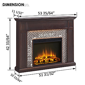 LegendFlame Fireplace Suite Hesper, 52 Inch Mantel Surround, Espresso Oak with Brown Brick Finish with 26 Inch Electric Fireplace Insert, Heater, Timer, Mood Light, Remote Control