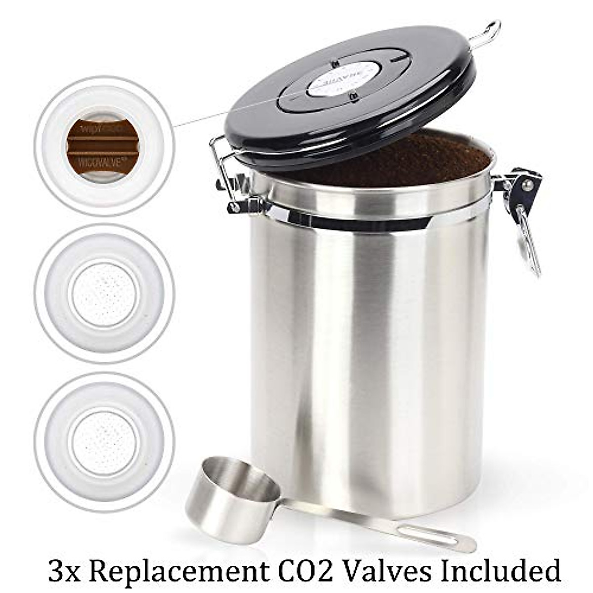 Coffee Canister - Gorgeous Stainless Steel Storage Container with Scoop - Keeps Your Coffee Airtight Fresh and Flavorful, 22oz