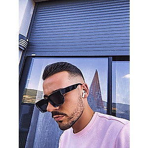 AIEYEZO Square Sunglasses for Women Men Square Thick Frame Sun Glasses Simple Designer Style Shades (Black/Grey)