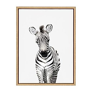 Kate and Laurel Sylvie Baby Zebra Animal Print Portrait Framed Canvas Wall Art by Amy Peterson, 18x24 Natural
