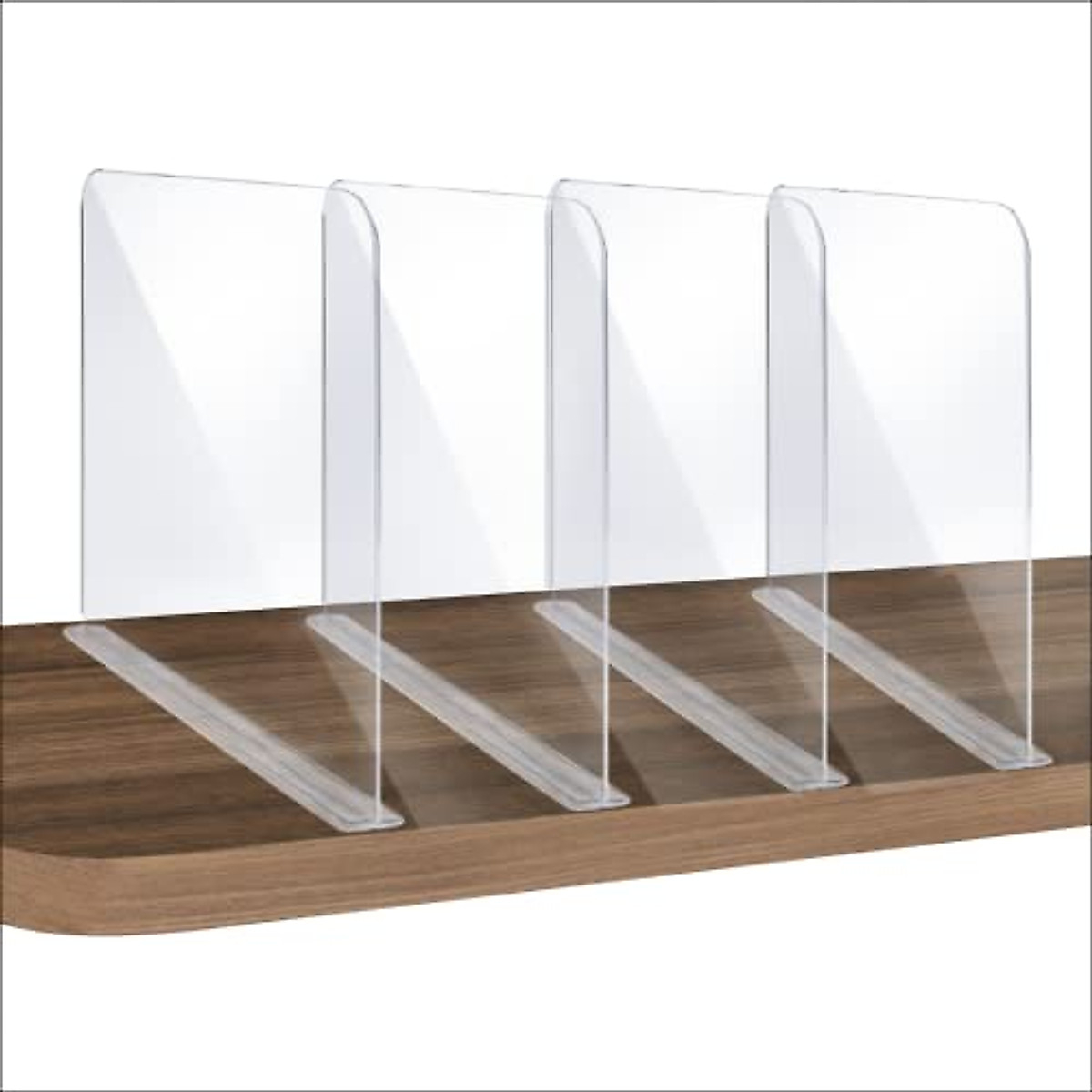 ROUFA 4Pcs Clear Acrylic Shelf Dividers, Adjustable Closet Organizer Fit for Any Thickness of Shelves, Multi-Purpose Wood Shelf Separators for Bedroom, Kitchen, Office, Bathroom, 11.8''x11''