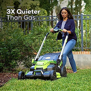 Greenworks 60V 25inch Cordless Self-propelled Lawn Mower ,with (2) 4.0AH Batteries and Dual Port Charger and Replacement Blades