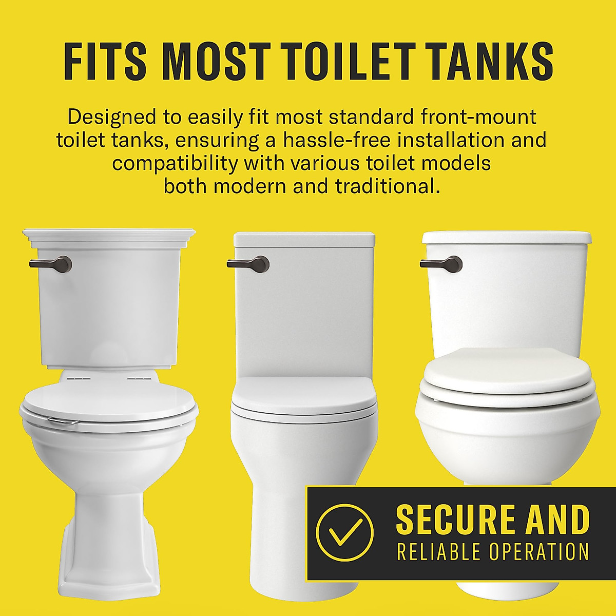 Qualihome Front Mount Toilet Handle, Universal Toilet Flush Handle, Elegant Toilet Lever, Complete Toilet Handle Replacement Kit, Heavy-Duty Toilet Tank Flusher Handle (Black Finish)