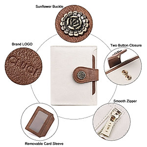 CLUCI Small Wallets for Women RFID Blocking Leather Trifold Compact Credit Card Holder with ID Window Ladies Zipper Coin Purse Beige with Brown