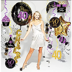 40th Birthday Decorations for Women Purple Black Gold 40th Birthday Party Hanging Decor – Women 40th Birthday Party Decorations