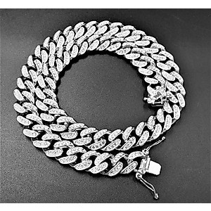 Hip Hop Jewelry Silver Plated Puerto Rico Flag Pendant 13mm 16" 18" 20" 24" Iced Cuban Chain Necklace (PENDANT & 24" CHAIN SET)