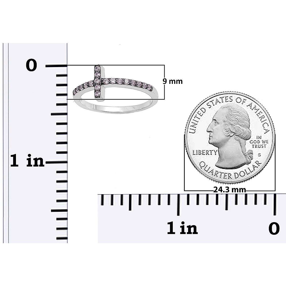 CloseoutWarehouse Cubic Zirconia Christian Sideway Cross Ring Sterling Silver Size 10