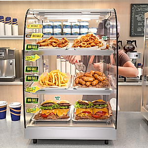 18 Inch Food Warmer Display with LED Light 3 Tiers Commercial Countertop Pretzel Warmer Thermometer Pizza Warmer Machine Food Showcase for Convenience Stores Bakeries Hot Display Case Buffet 110V 310W