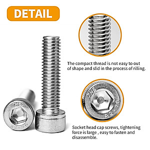 Cicidorai M6-1.0 x 45mm Socket Head Cap Screws Bolts, 304 Stainless Steel (A2-70), Allen Socket Drive, Bright Finish, Full Machine Threads, Quantity 25