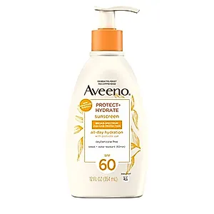 Aveeno Protect + Hydrate Moisturizing Body Sunscreen Lotion With Broad Spectrum Spf 60 & Prebiotic Oat, Weightless, Paraben-free, Oil-free & Oxybenzone-free, Pump Bottle, 12.0 ounces