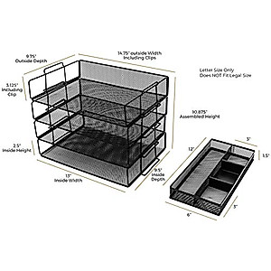 Blu Monaco Desk Organizers and Accessories Stackable Paper Tray - 4 Tier Stackable Letter Trays - Black Metal Mesh File Holder Organizer