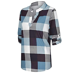 YAnGSale Top Casual Plaid Blouse Women Cotton Sweatshirt Long Sleeve Shirts Women's V-Neck Fall Sweaters Pullover Tops