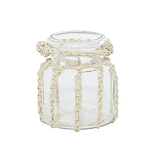 Deco 79 Glass Candle Lantern with Rope Handle, 6" x 6" x 6", Clear
