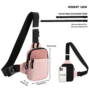 Long Keeper Mini Sling Bag - Men Women Small Waterproof Crossbody Bag Casual Phone Chest Bag for Travelling Hiking (Pink)