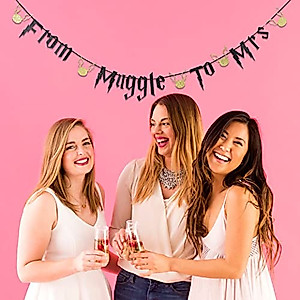 From Muggle To Mrs banner-Harry Potter Theme Bachelor Party Supplies,Bridal Shower Bachelor Decorations, Black Glitter Wizard Garland, Bachelor Girl Photo Props