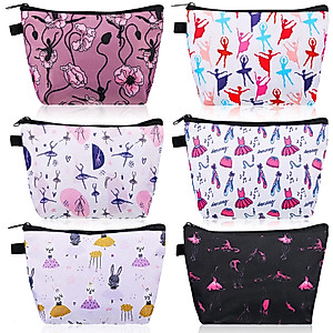 Saintrygo 6 Pack Cute Cosmetic Ballet Bag Ballet Girl Dance Gifts Dance Makeup Bag Adorable Travel Ballet Pouch Dance Cosmetic Case Toiletry Organizer for Girls Women Dancer, 6 Styles