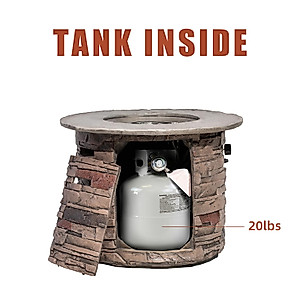 SUNBURY Outdoor Fire Pit Propane Round Fire Pit Table Fire Column, Stonecrest 40,000 BTU Gas Fire Pits for Outside w Lava Rocks, Waterproof Cover