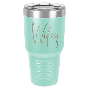 WIFEY Teal 30 oz Tumbler With Straw and Slide Top Lid | Stainless Steel Travel Mug | Compare To Yeti Rambler