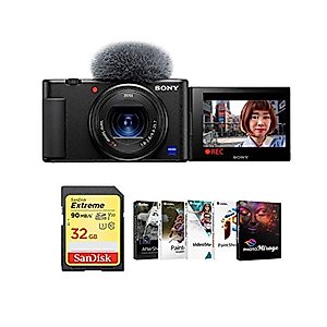 Sony ZV-1 Compact 4K HD Camera Free Bundle with 32GB SDHC U3 Memory Card, PC Software Package
