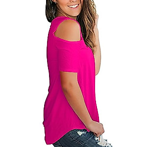 SMALNNIE Barbie Outfit for Women Hot Pink Womens Summer Tops 2023 Cold Shoulder M