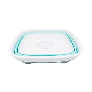 SAMMART 9.3L (2.46Gallon) Collapsible Dishpan with Draining Plug - Foldable Washing Basin - Portable Dish Washing Tub - Space Saving Kitchen Storage Tray (1, Grey/Bright Blue)