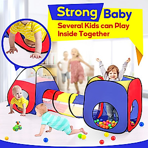 3 in 1 Kids Play Tent with Play Tunnels and Ball Pit, Pop Up Toddler Tent for Kids, Kids Toys for Boys and Girls Babies Children Indoor and Outdoor Playhouse, Gift Idea (Balls NOT Included)