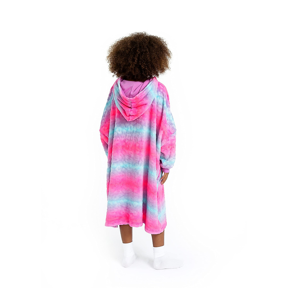 Sleep On It Pajamas Wearable Blanket Hoodie For Kids Oversized Hooded Blanket Sweatshirt for Girls Plush Sherpa Fleece (Pink Ombre, M/L)
