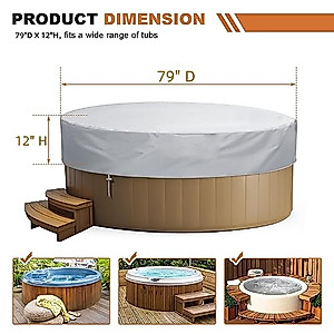 skyfiree Round Hot Tub Cover Swimming Pool Dust Cover Waterproof Outdoor Spa Covers for Bathtub/Salu/Bubble Message Spa,79&quot; Dx12 H,Gray
