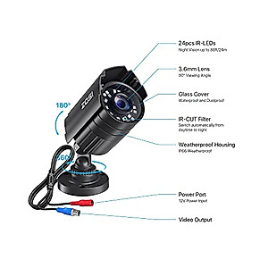 ZOSI 1080P HD TVI Security Camera for Home Office Surveillance CCTV System Bullet BNC Camera with Night Vision Black