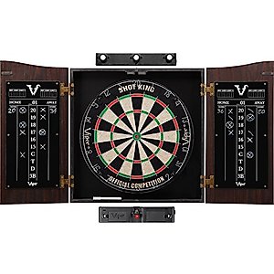 Viper by GLD Products Viper Vault Cabinet & Shot Sisal/Bristle Ready-to-Play Bundle: Elite Set (Shot King Dartboard, Darts, Shadow Buster and Laser Throw Line), Black