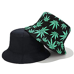 INOGIH Reversible Bucket-Hat Marijuana-Cannabis Weed Foldble Fisherman Hat Packable