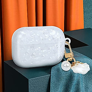 AirPods Pro Case Cover Pearl Shell Keychain for Apple AirPods Pro, Full Protective Silicone Accessories Skin Cover for Women Men Girl with AirPod pro Wireless Charging Case [Front LED Visible]
