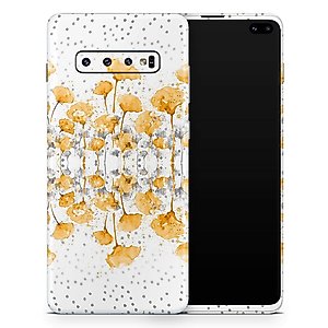 DesignSkinz Karamfila Yellow & Gray Floral V2 Protective Vinyl Decal Wrap Skin Cover Compatible with The Samsung Galaxy S20 (Screen Trim & Back Glass Skin)