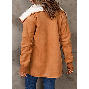 Dokotoo Womens Winter Warm Long Sleeve Open Front Fleece Jacket Stand Collar Sherpa Lined Outerwear Fashion Thicken Faux Suede Coats Jackets for Women 2024,XL,Khaki