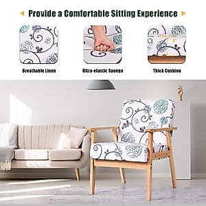 POWERSTONE Modern Accent Chair - Set of 2 Fabric Accent Arm Chair Upholstered Single Sofa with Wooden Legs for Living Room, Dinning Room, Club and Office, White