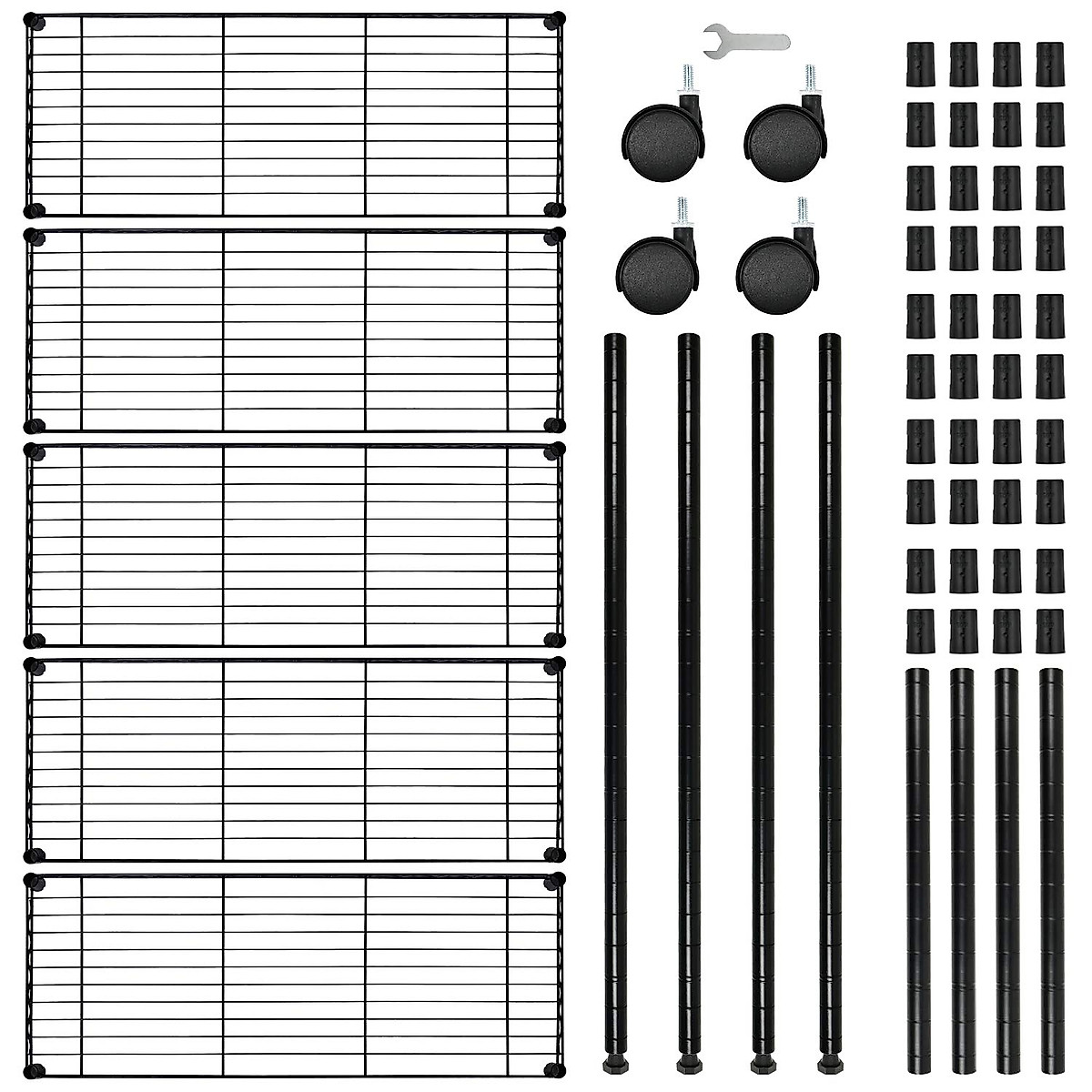 iPower Simple Deluxe Heavy Duty Shelving Unit, Wire Metal Stackable Storage, 5-Tier Shelf, Black, 36" W x 13.8" D x 71.8" H