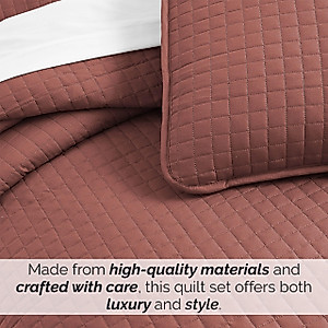Southshore Fine Living, Inc. Twin XL Quilt Set with Pillow Sham, Quilted Twin Bedspread, Coverlet, Oversized Bed Quilt for Full Coverage, Soft and Comfy, Easy Care, Machine Washable, Marsala